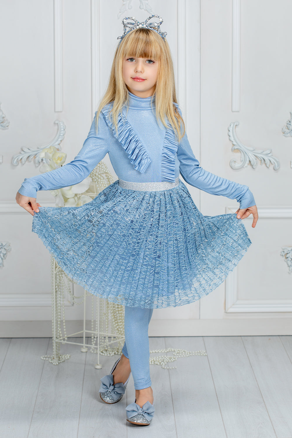 Light blue shimmering leggings – EIRENE - Luxury Fashion for Kids