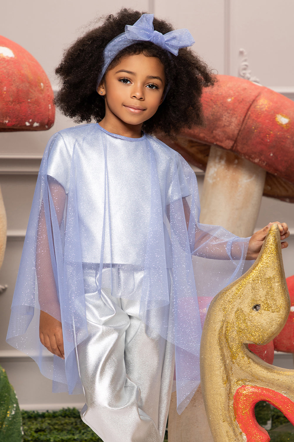 Blue shimmering tulle cape – EIRENE - Luxury Fashion for Girls and Women