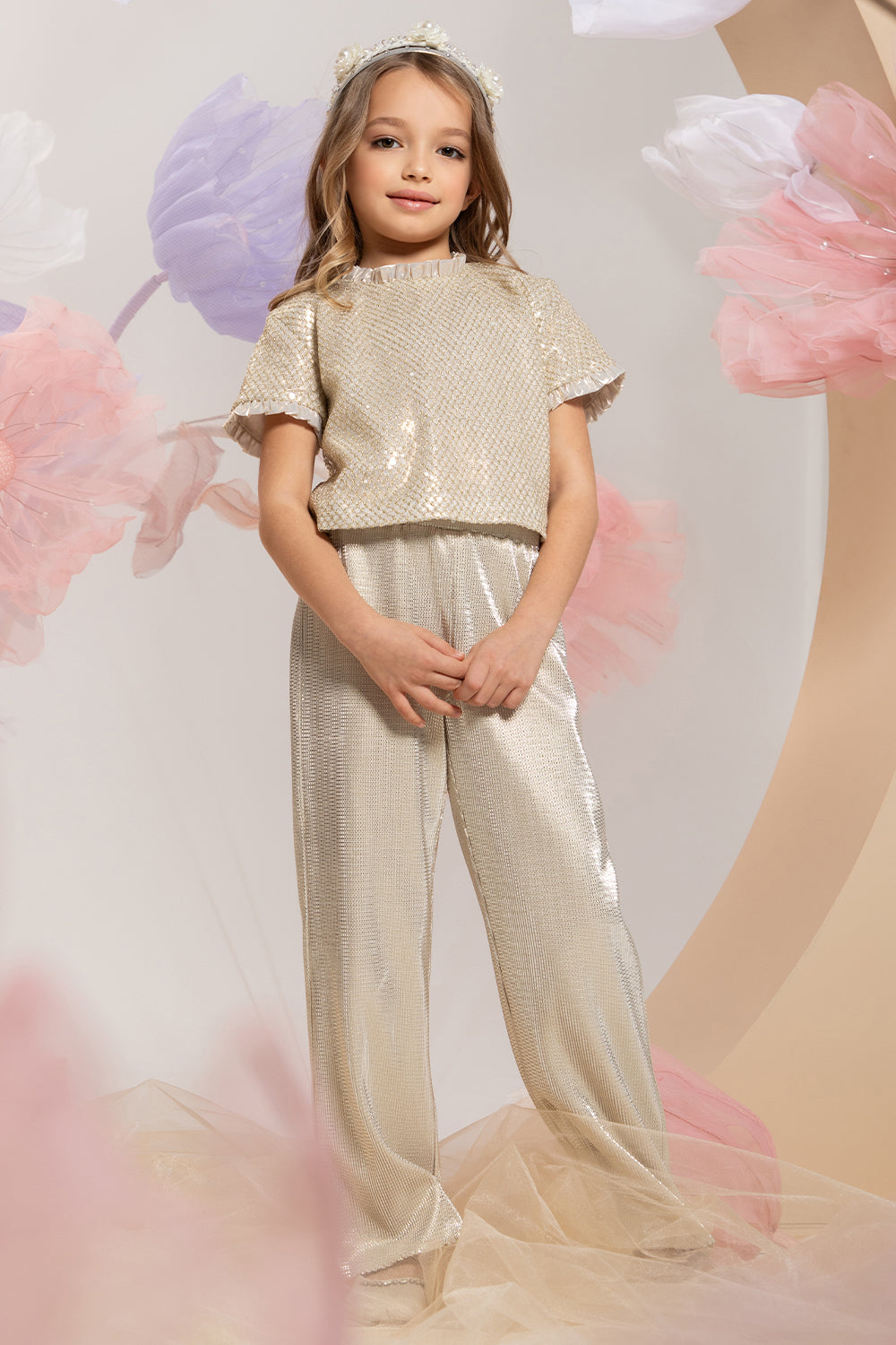 Gold micro pleated trousers – EIRENE - Luxury Fashion for Kids